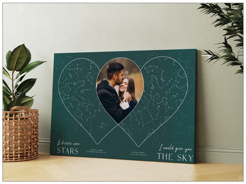 Tablou personalizat cu pozitia stelelor 2 Hearts | 2 Momente speciale ...